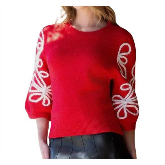 THML | Sweaters | New Thml Embroidered Sweater In Red | Poshmark
